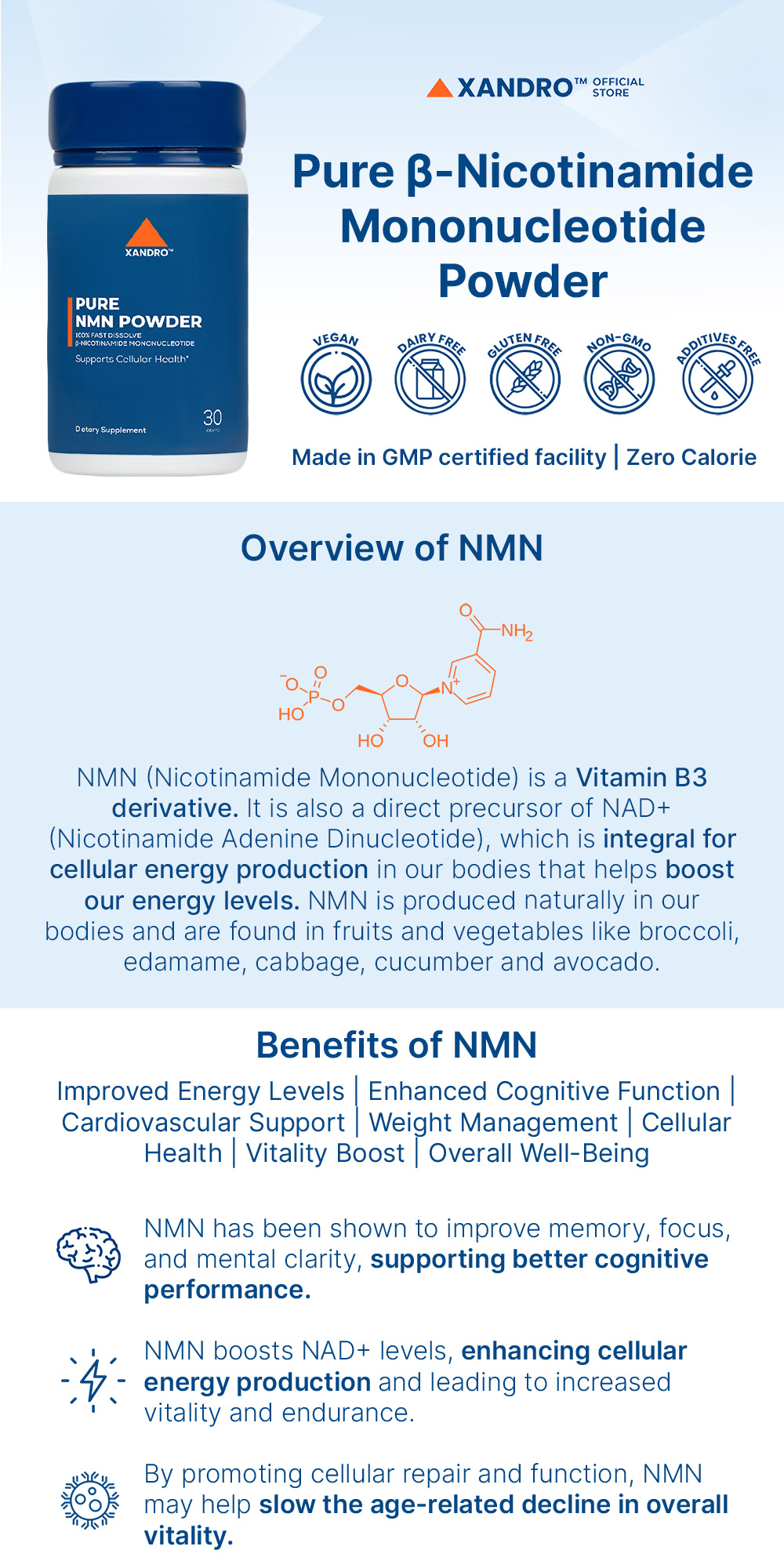 Xandro Lab NMN Super Pack [ 6 x NMN Powder, 12 months supply ] | Boost NAD+, Energy Booster ...