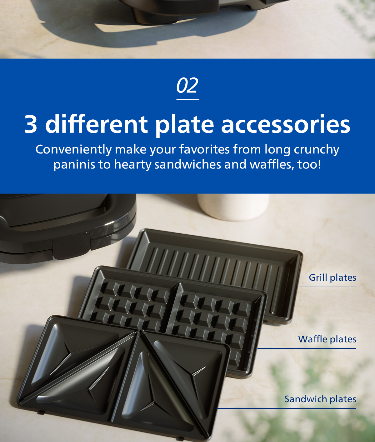 PHILIPS Sandwich Maker 5000 Series - HD2350/80, 3 Set Plates (Sandwich ...