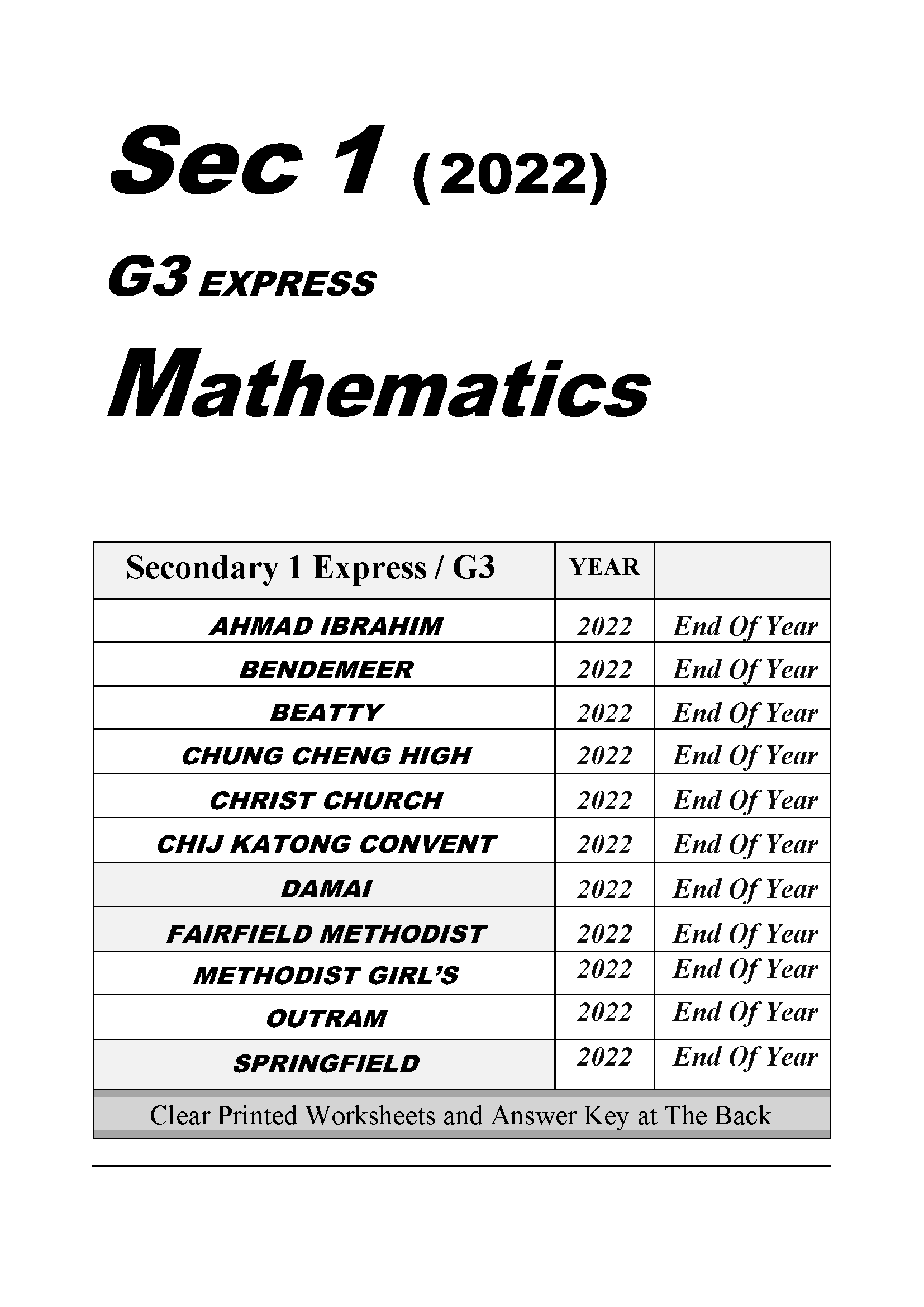 Secondary 1 English Math Science (G1 G2 G3) Express NA NT | Shopee ...