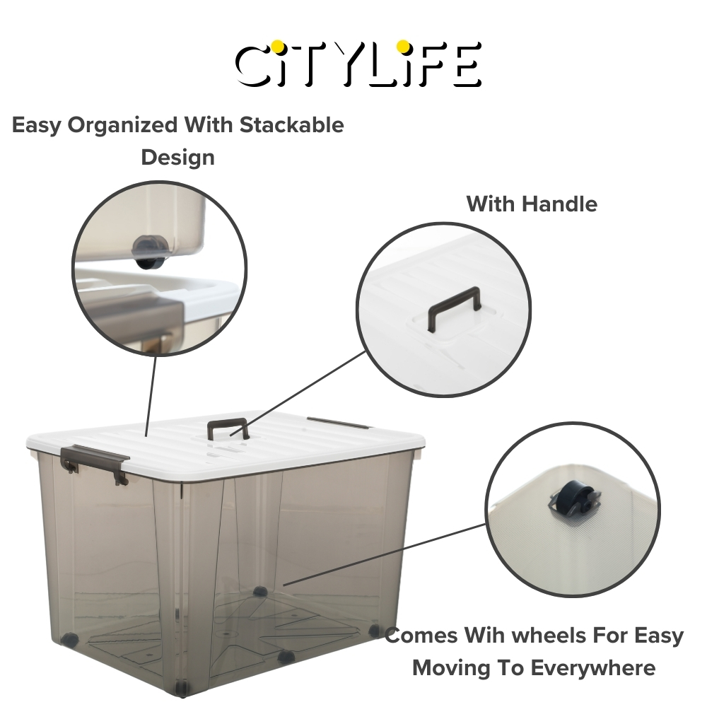 Citylife 120L Multi-Purpose Widea Stackable Storage Container Box With ...