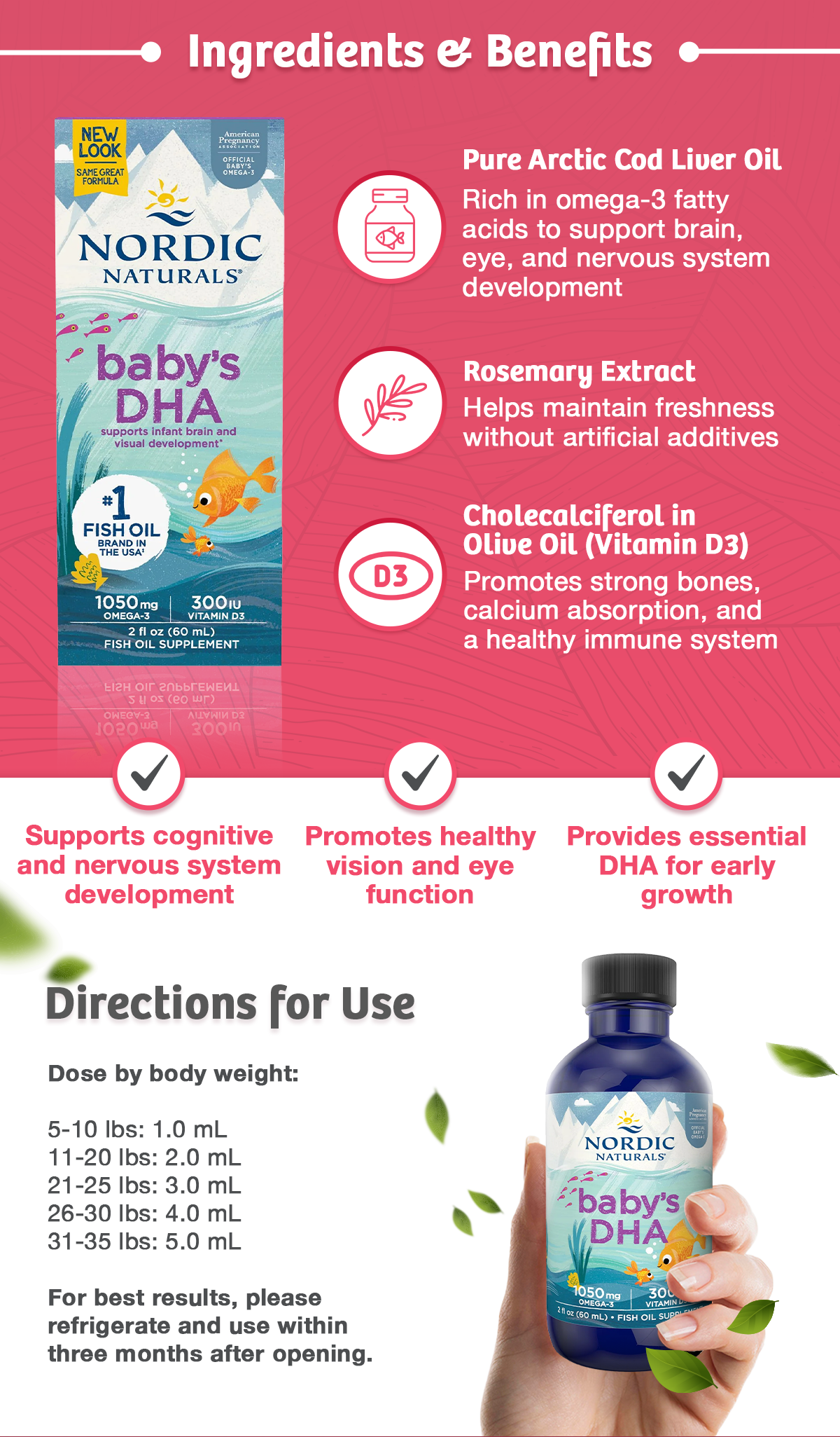 [Bundle of 3] Nordic Naturals Baby's DHA 1050mg Omega 3 with 300 IU ...
