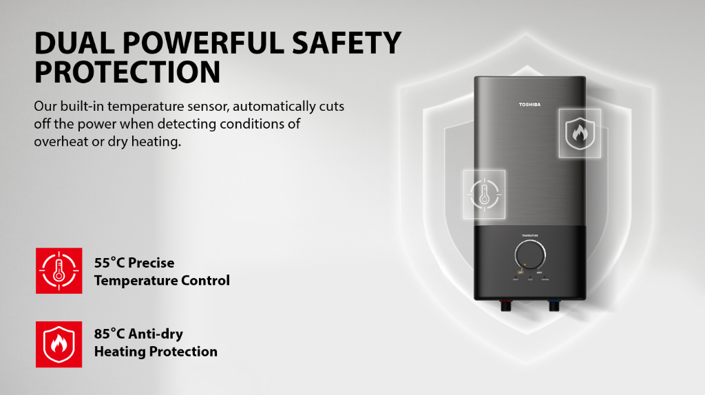 BUILT IN ELCB & DC BOOSTER PUMP TOSHIBA INSTANT WATER HEATER WITH RAIN ...