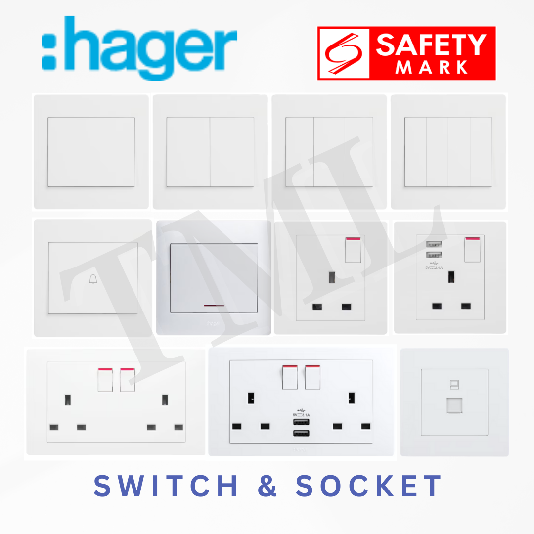Hager Muse Switch Socket 1Gang 2Gang 3Gang 4Gang 20A Heater Bell TML ...