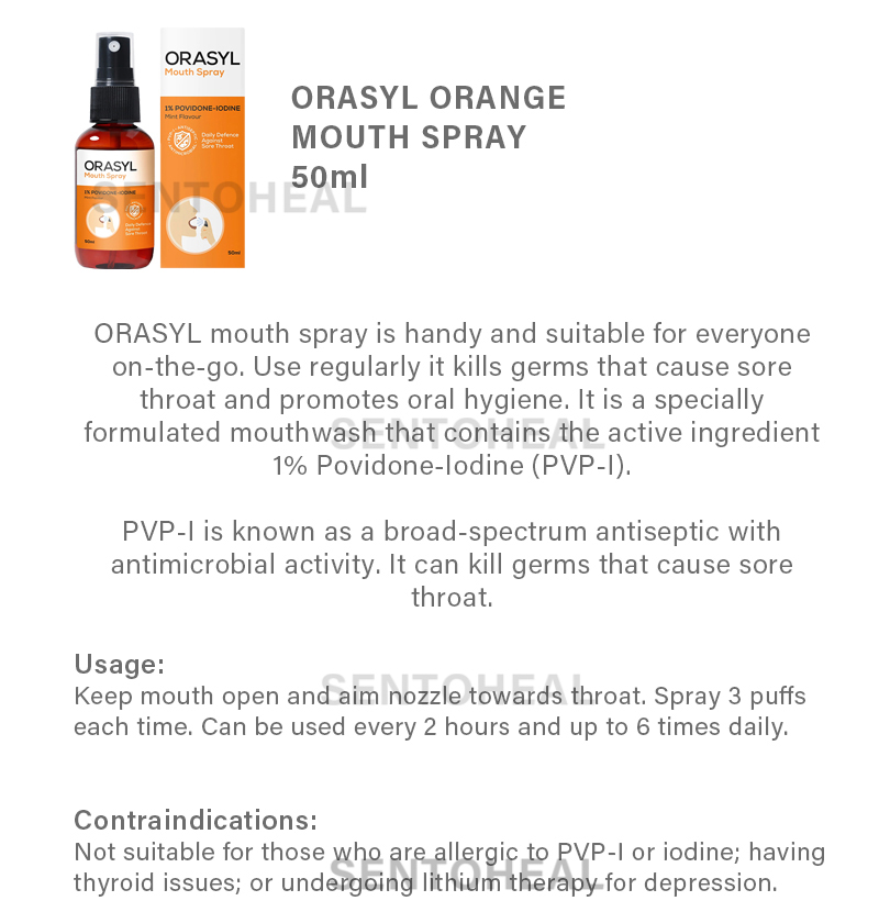 ORASYL Orange Mouth Spray 50 ml [EXP: FEB 2028] (Contains Povidone ...