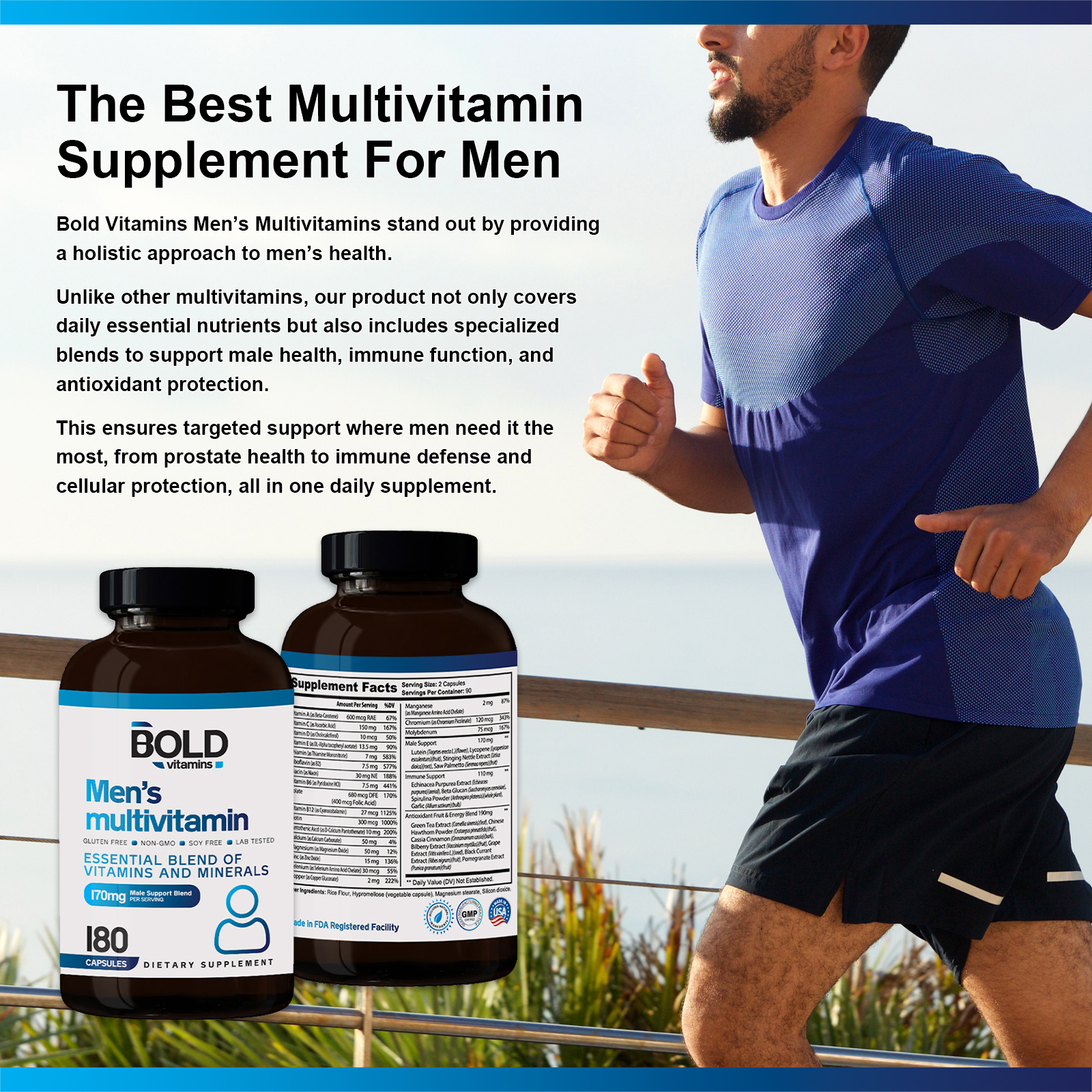 Bold Vitamins Men’s Multivitamin (180 Caps) Multimineral, Vitamins A, C ...