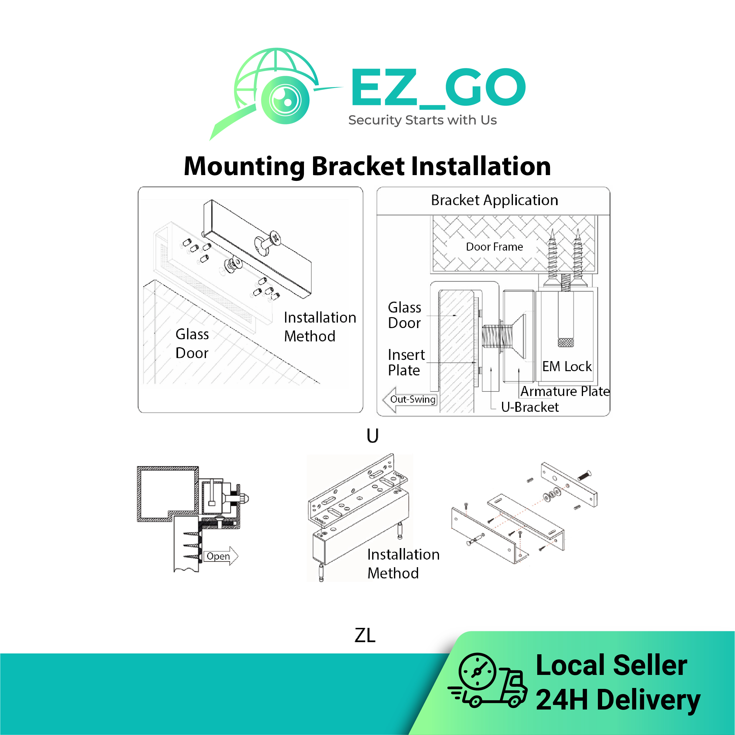 [SG SELLER] Door EM Lock with U Bracket/ LZ Bracket for Single Door ...