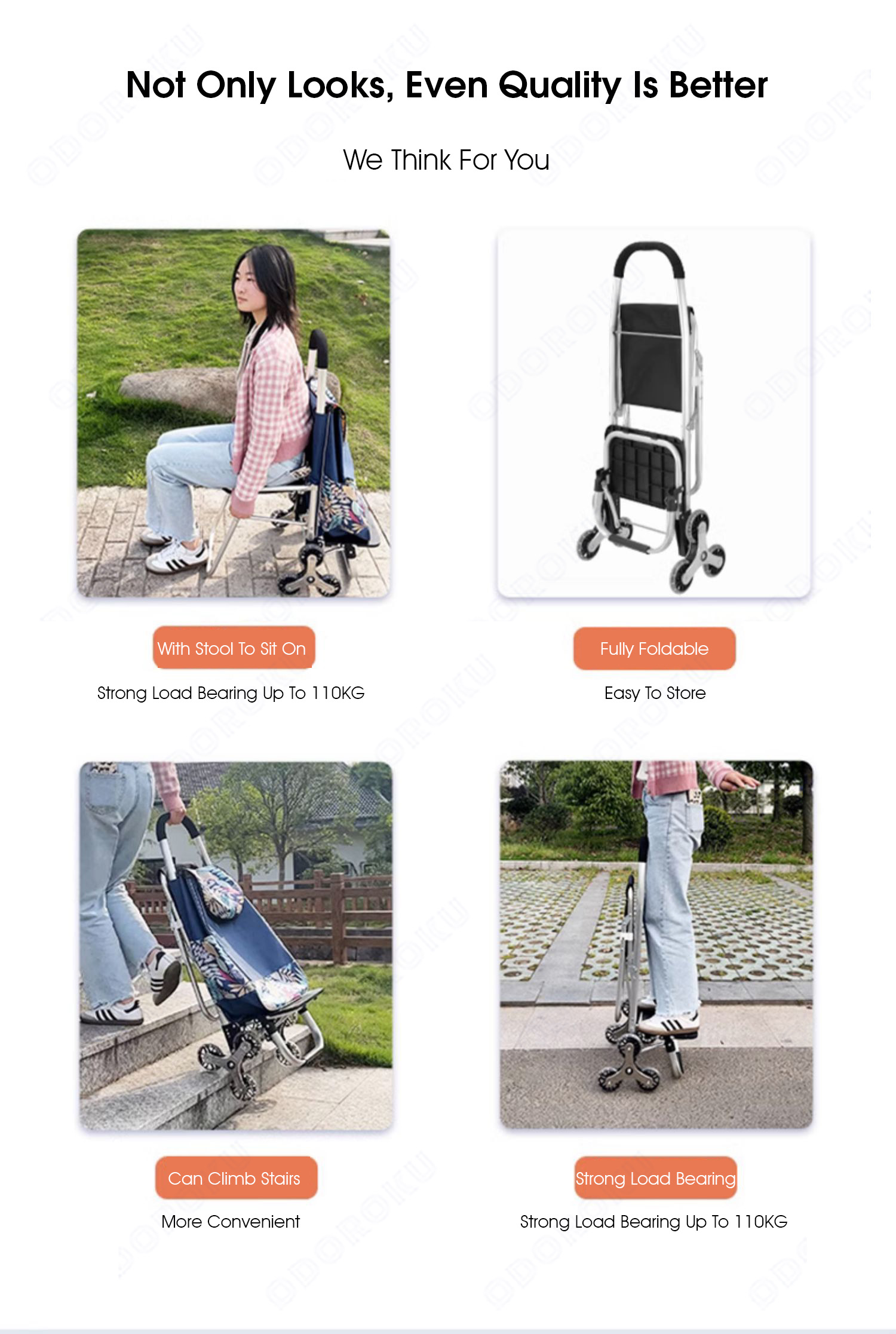ODOROKU Foldable Aluminum Grocery Cart With Stool Seat For Elderly ...