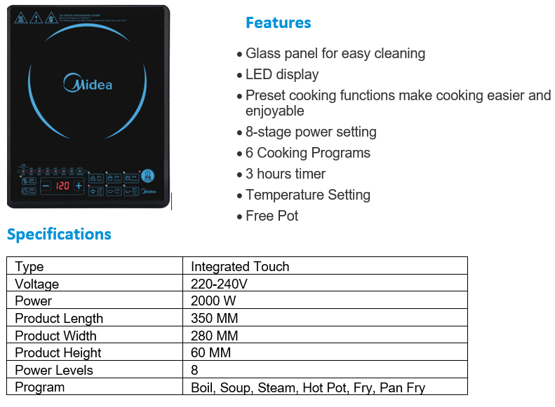 MIDEA BLACK / BLUE / GREY TABLE TOP INDUCTION COOKER [ MIC2233 ...
