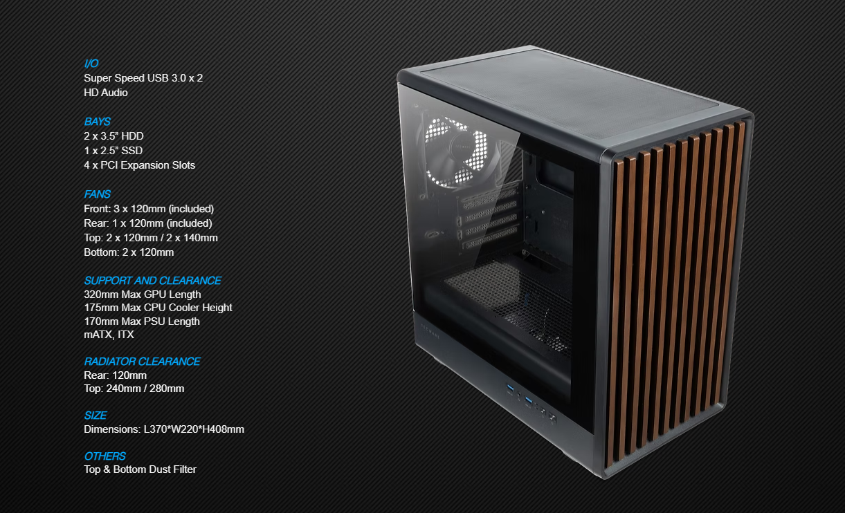 Tecware Timber High Airflow ATX TG, Timber M TG Case (4 x 12cm fans ...