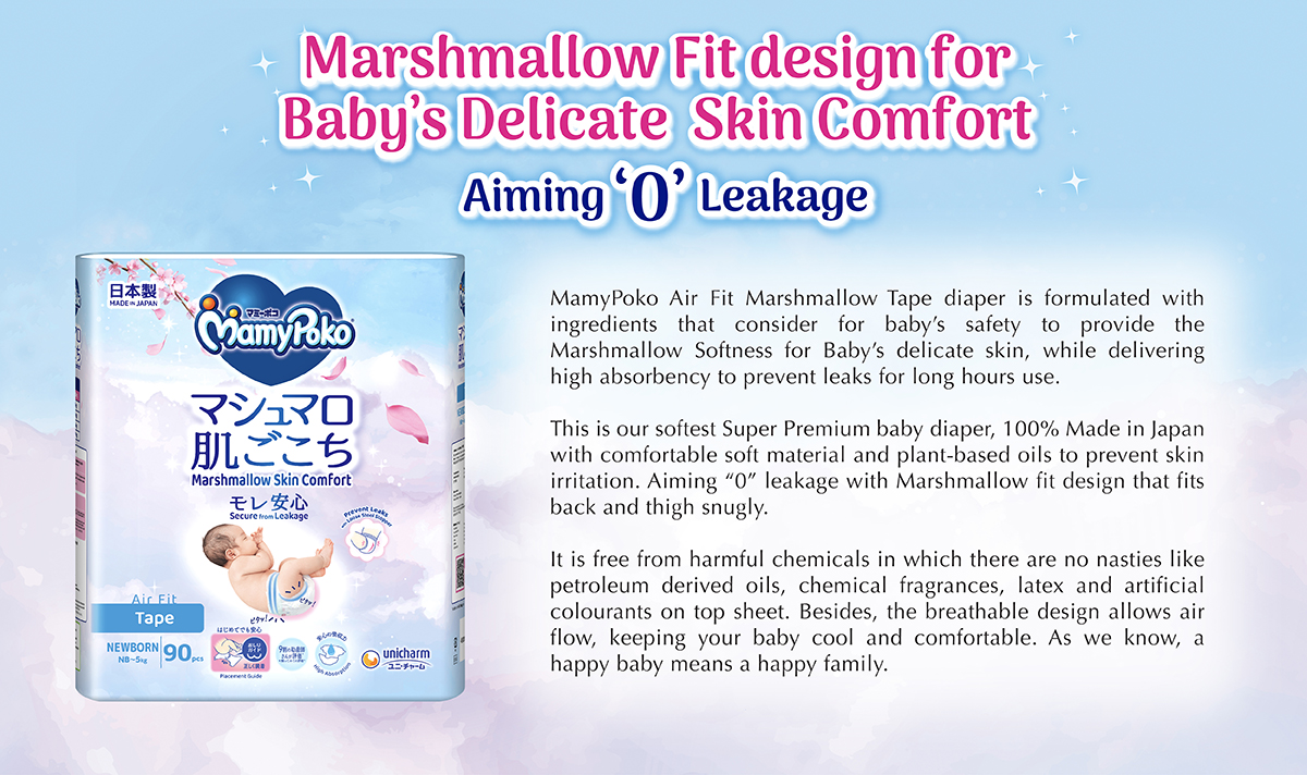 MamyPoko Air Fit Marshmallow Tape Super Premium Baby Diapers NB90/S84 ...
