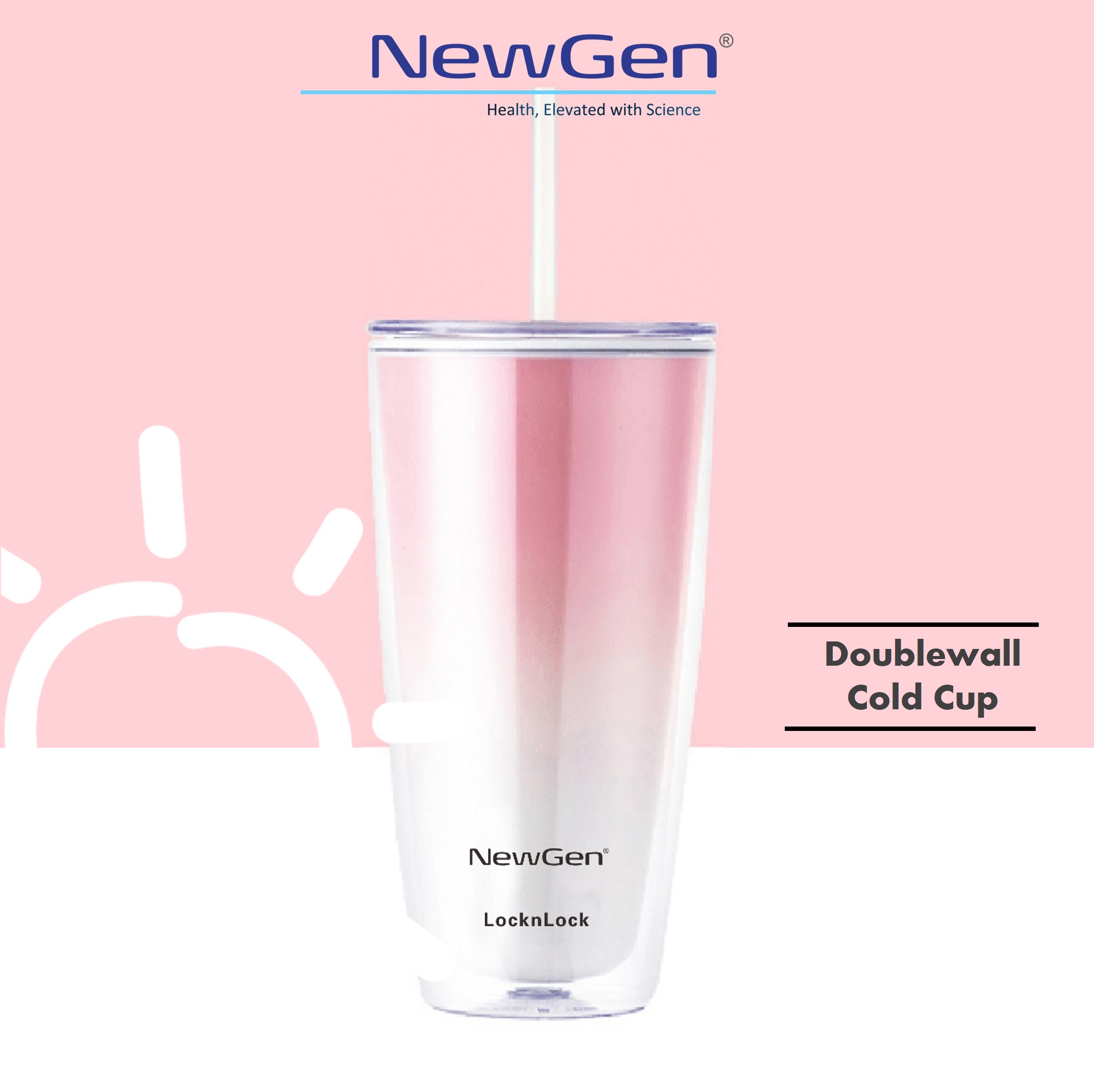NewGen 2-Layer Double Wall Plastic Cold Cup with Straw Pink 750ml ...