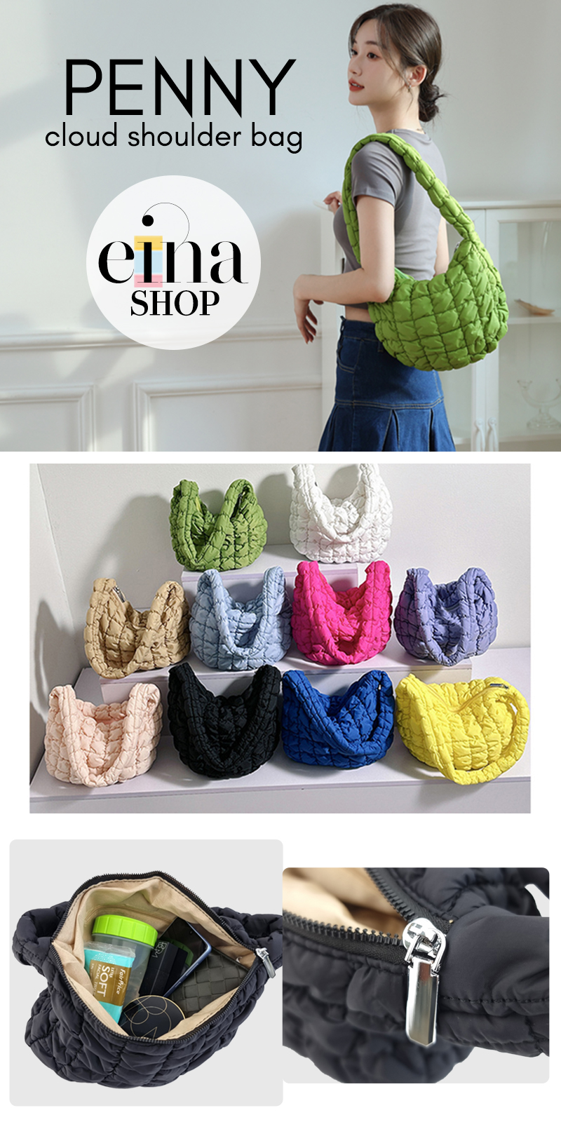 Einashop Cloud Puffer Bag Collection 4 Designs Penny Valence Riesa Vivian SG Ship puffer tote ...