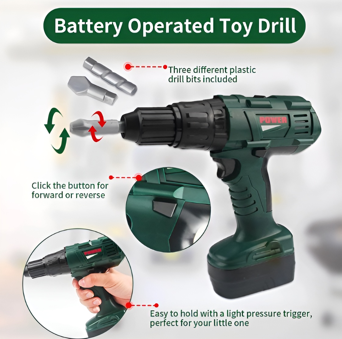 Premium Kids Construction Cordless Electric Drill Tools Box Set Battery ...