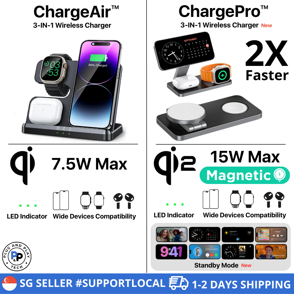[1-2 DAY FREE SHIPPING!] 3-IN-1 Wireless Charger Stand iP 16 15 14 Pro ...