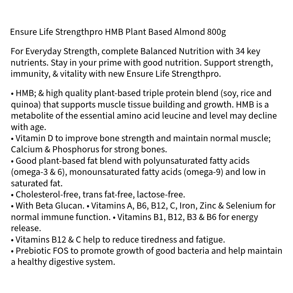 Ensure Life Strengthpro HMB Powder 800g -Vanilla/Wheat/Chocolate/Coffee/Strawberry/Plant Based ...