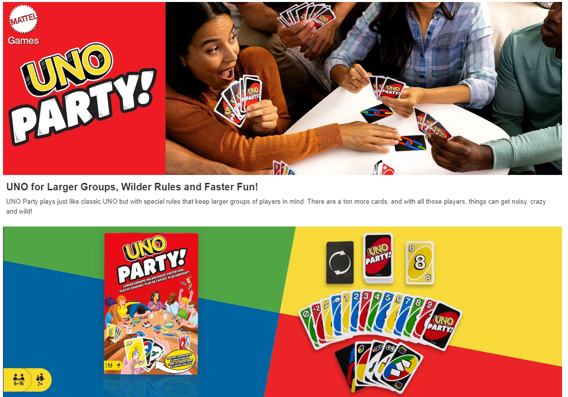 Mattel Games UNO Party Family Card Game For Kids And Adults | Shopee ...