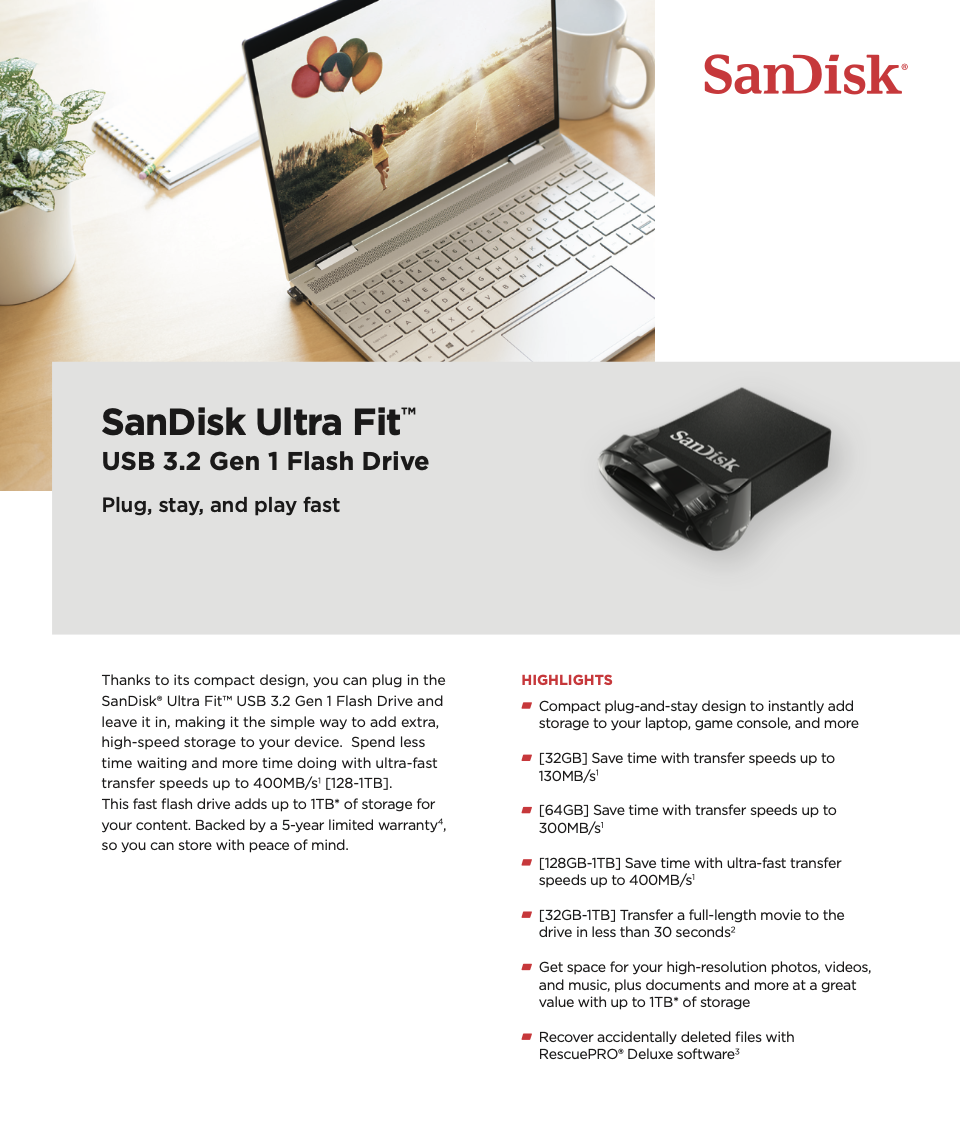 SanDisk Ultra Fit USB 3.2 Thumb Drive Flash Drive Pen Drive CZ430 32GB ...