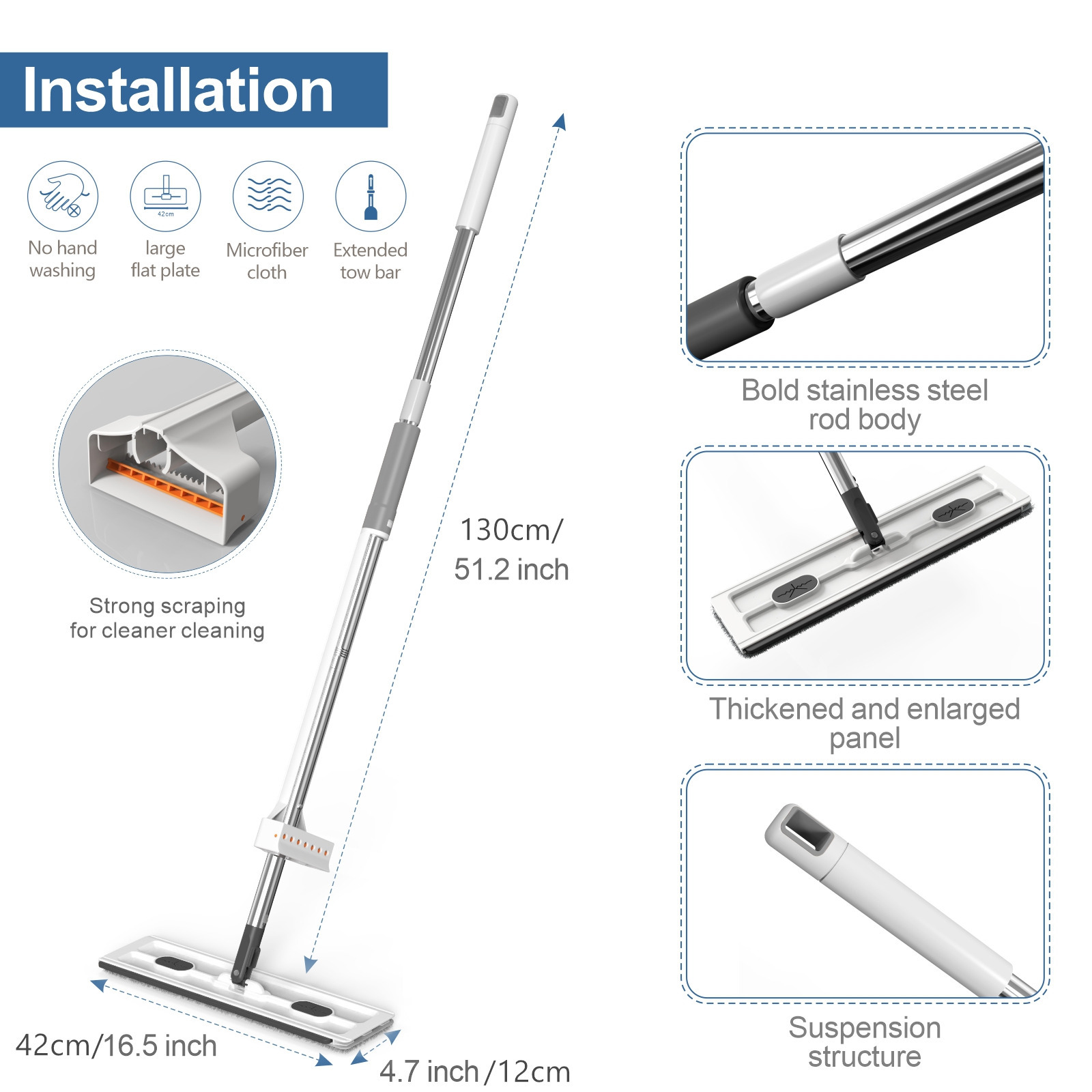 SG Extra Large Flat Mop 42cm | Hands-Free Squeeze Mop with Water ...