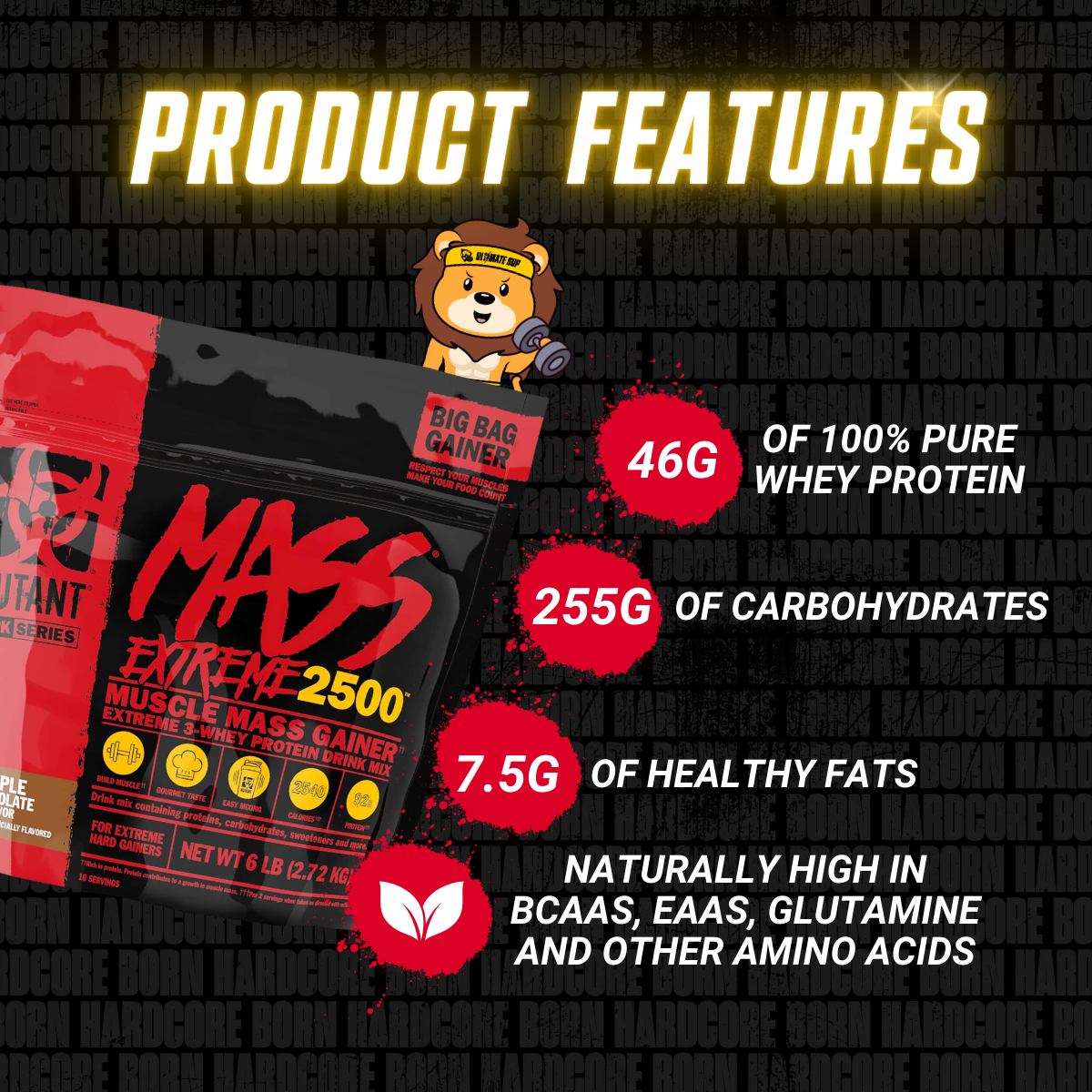 Mutant MASS EXTREME 2500, Muscle Mass Gainer, Whey Protein with high calories for extreme hard ...