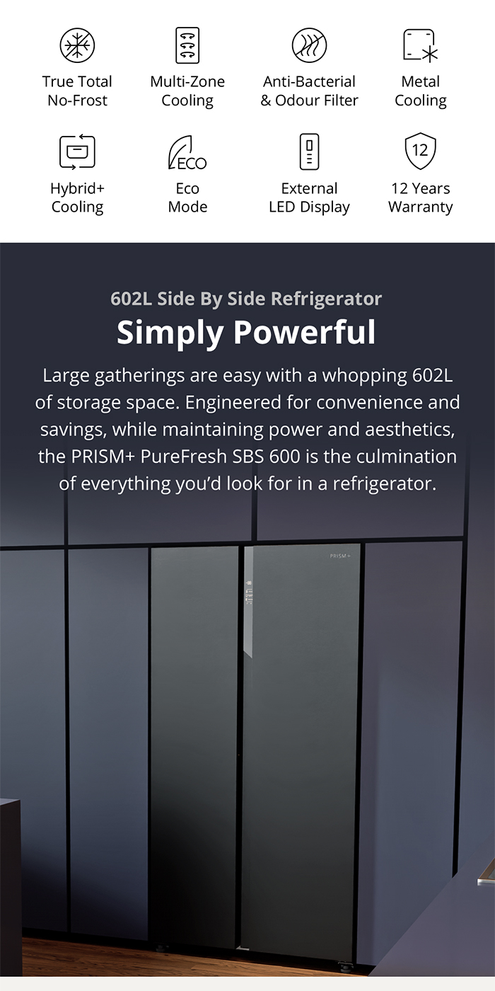 PRISM+ PureFresh SBS 600 | 600L Side By Side Refrigerator [Delivers 5-10 working days] | Shopee ...