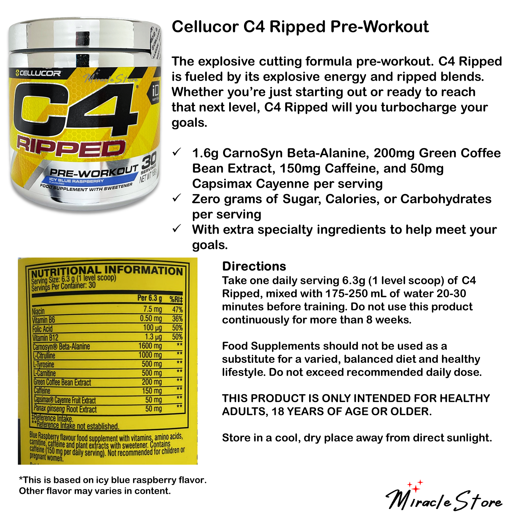Cellucor C4 Pre Workout Original Explosive Ripped 30 - 60 Servings ...