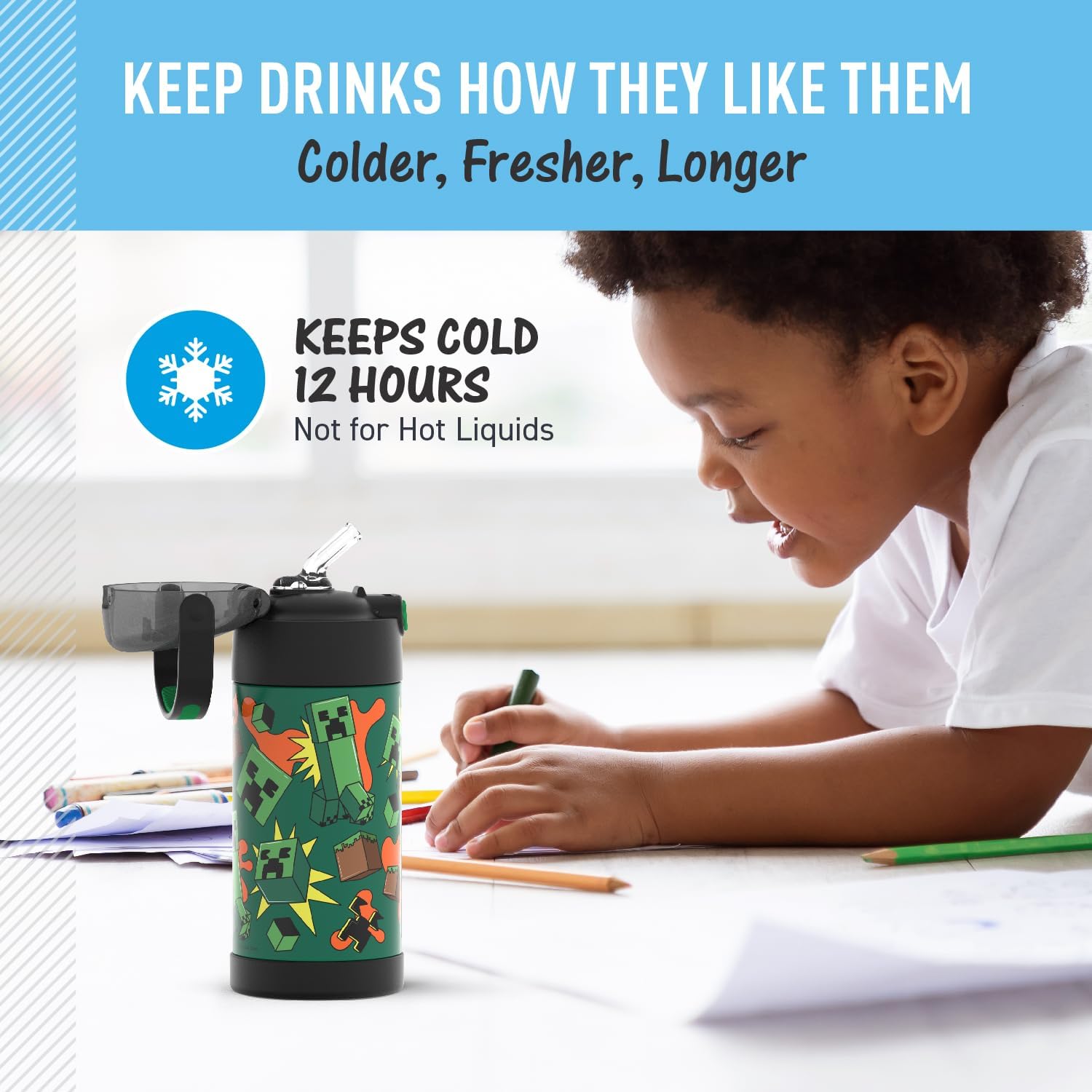 Authentic Thermos Funtainer 12oz Stainless Steel Kids Straw Water Bottle Disney Princess Batman ...