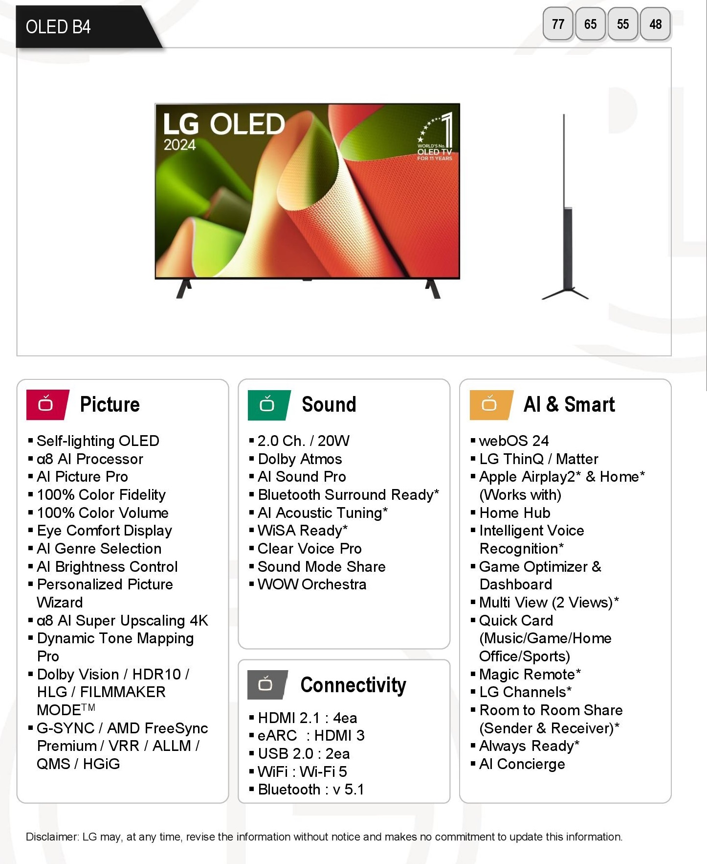 LG OLED55B4PSA 55" ThinQ AI 4K OLED TV ENERGY LABEL: 4 TICKS 3 YEARS WARRANTY BY LG | Shopee ...