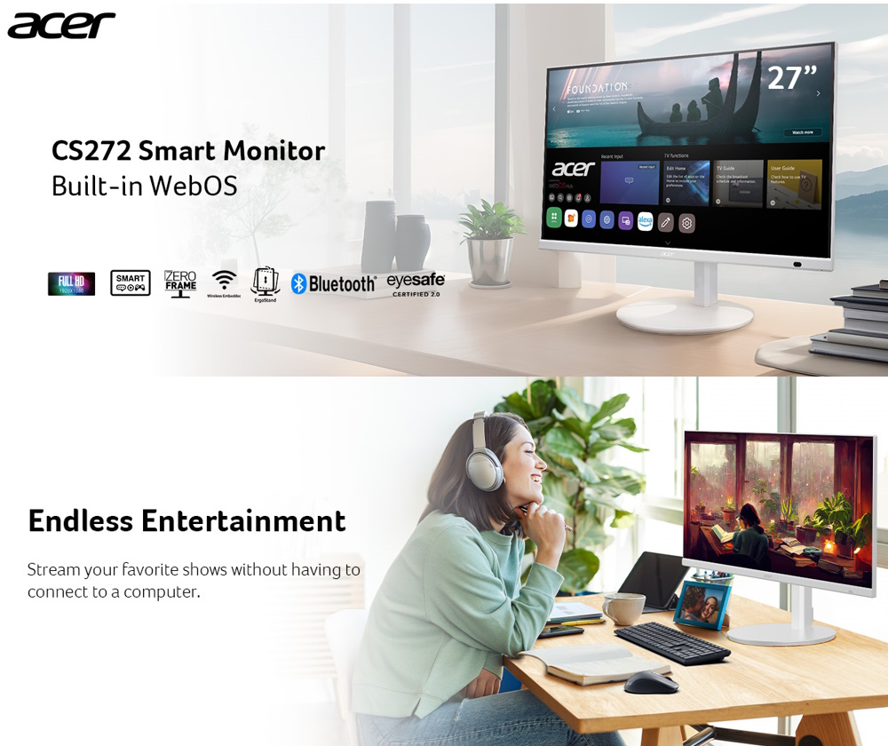 [New Launch Smart Monitor] Acer CS272 27-Inch FHD E2E (IPS) Smart ...