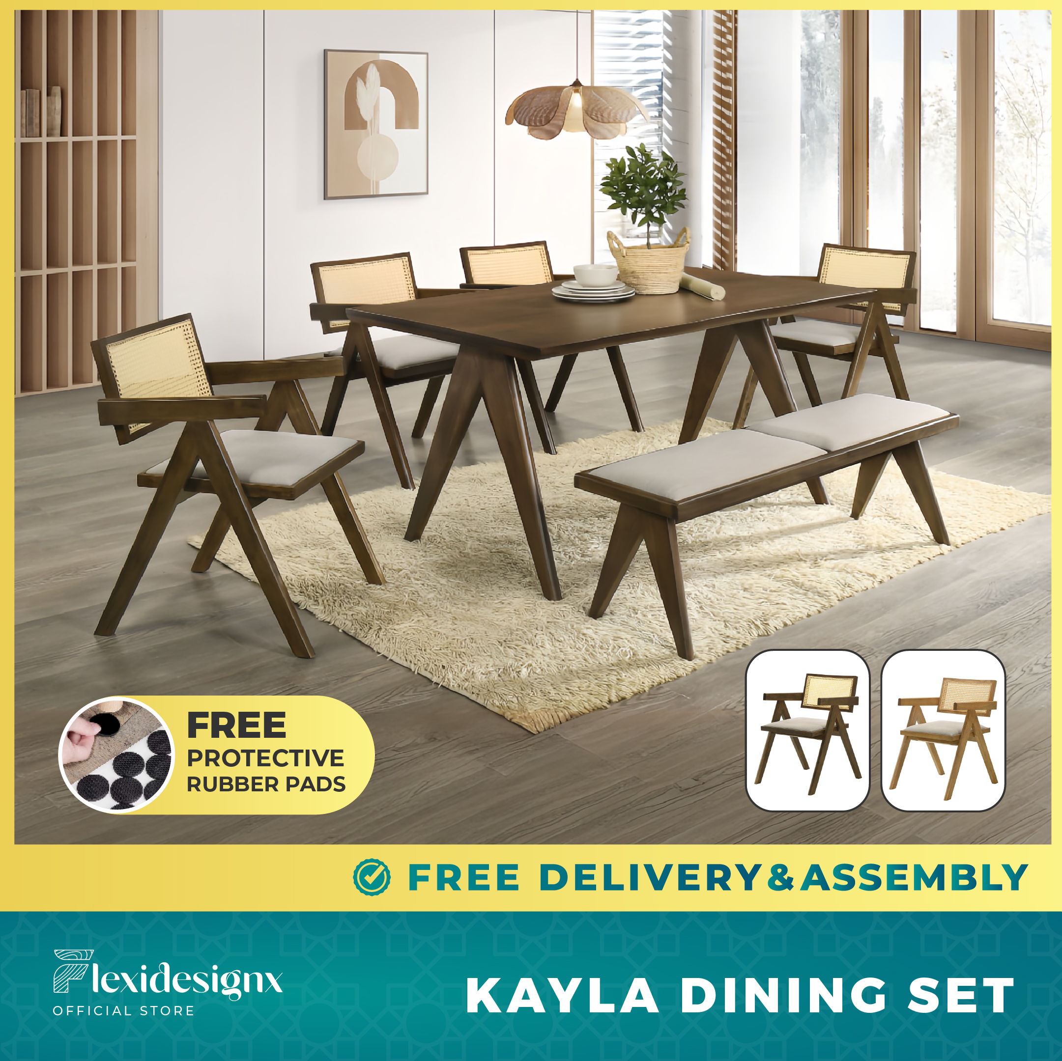 Flexidesignx Rattan Design Dining Set/Solid Wood,Bench,Table,Chair in ...