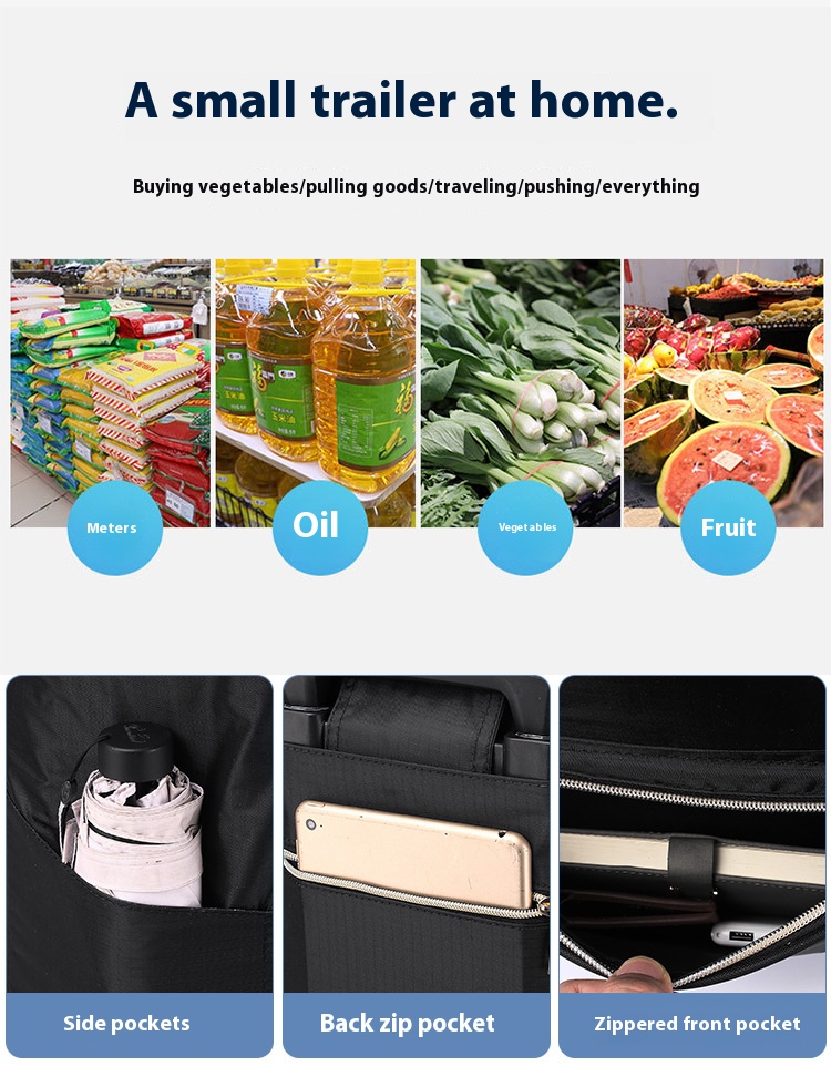 SG Folding Shopping Trolley 5-wheel Large Capacity Retractable Grocery ...