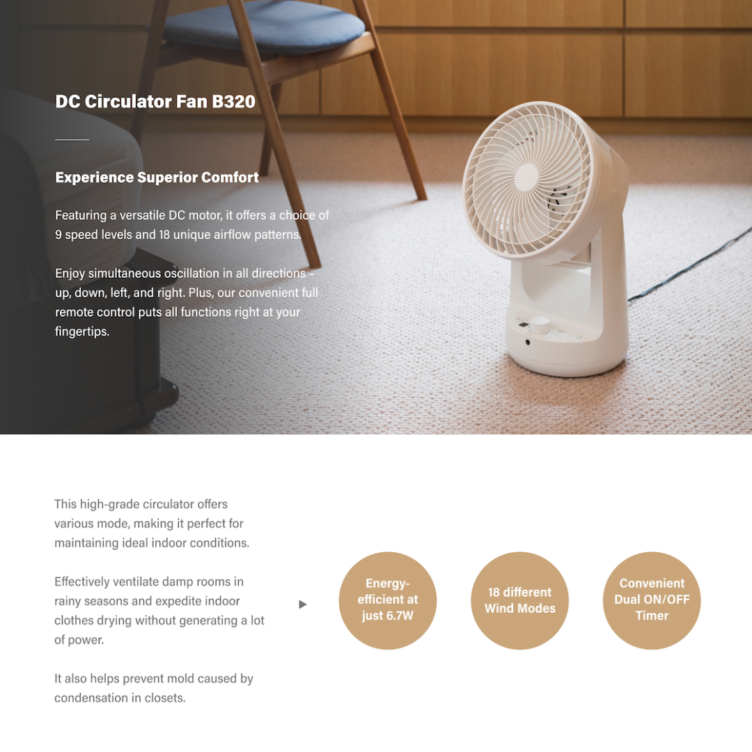 ±0 DC Circulator Fan B320 | Quiet Motor | White/Pink | 360 Spin, 18 ...