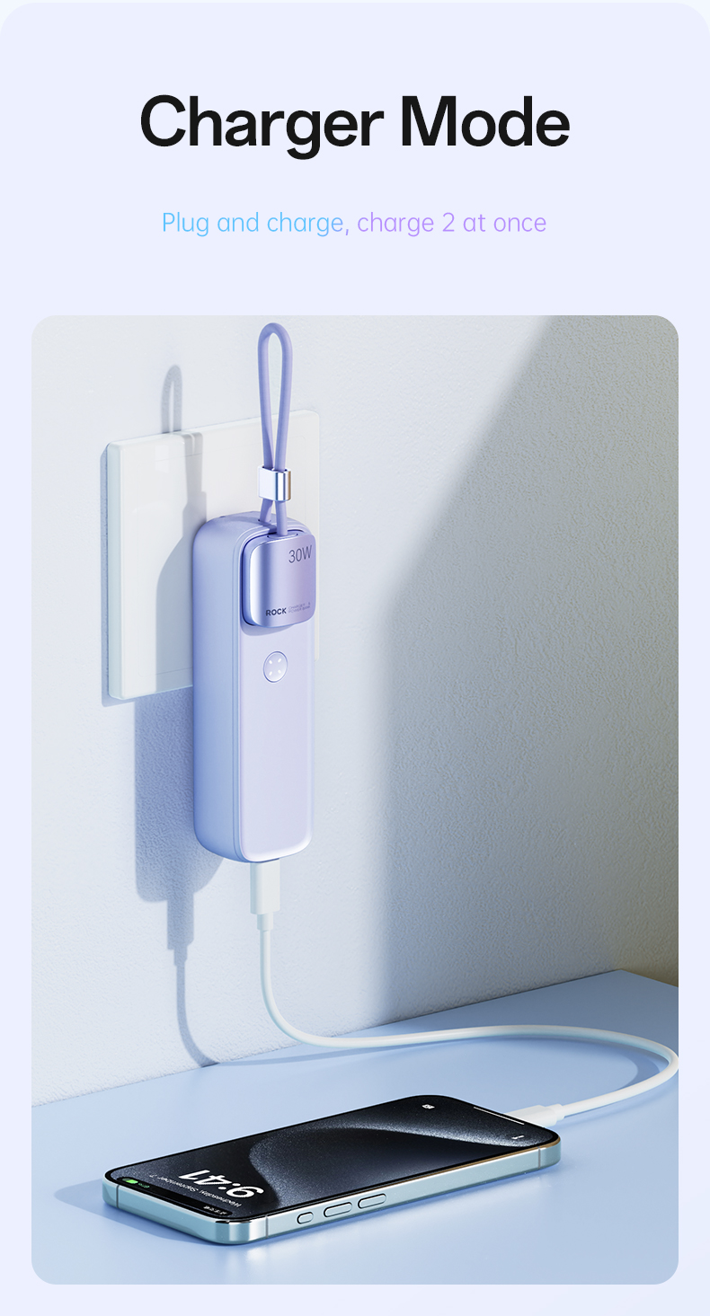 Rock 2-in-1 Portable Powerbank 5000mAh with GaN PD 20W / PD 30W Wall ...