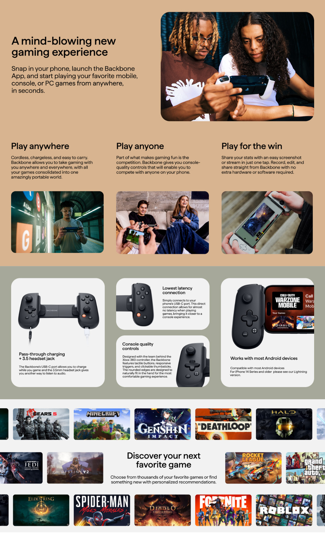 BACKBONE One 1st Generation (USB-C) - Mobile Gaming Controller for ...