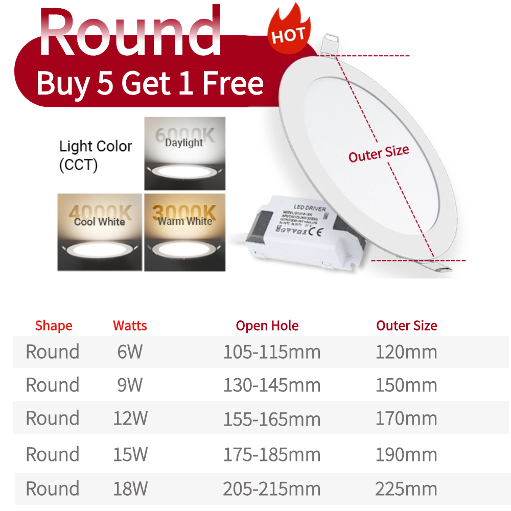 Recessed panel light LED downlight Tricolor ceiling light led 6w 9w 12w ...