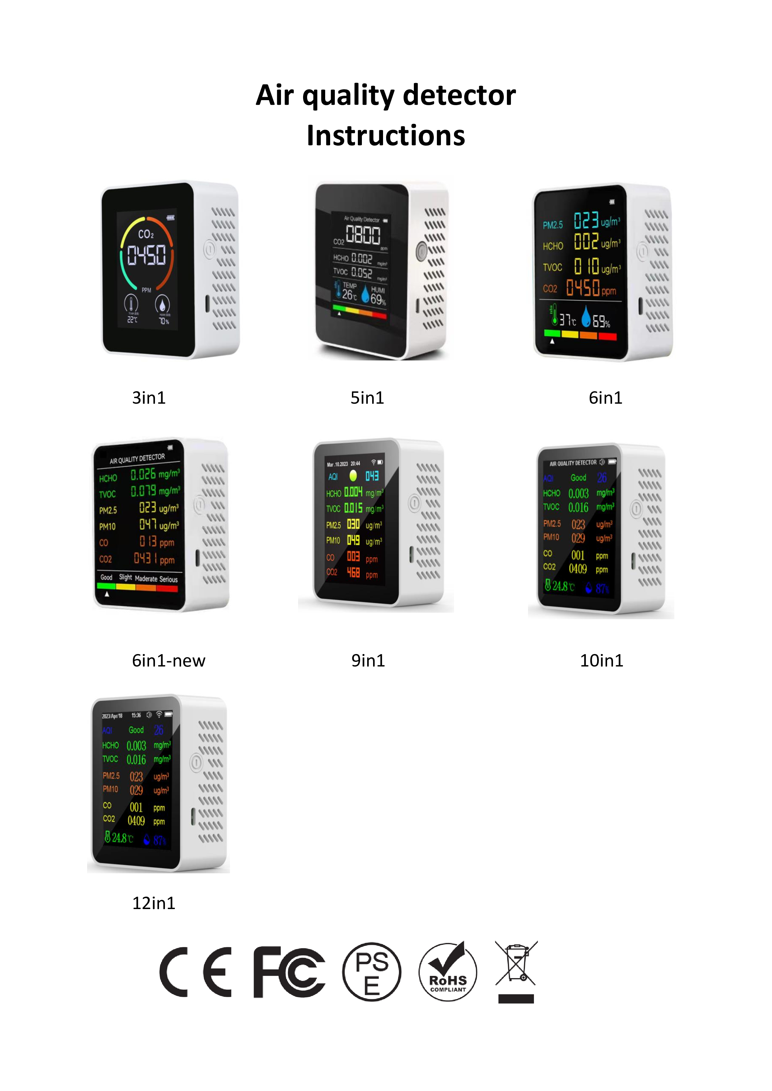 [SG Stock]Portable Air Quality Monitor Indoor CO2 Detector 5 in 1 ...