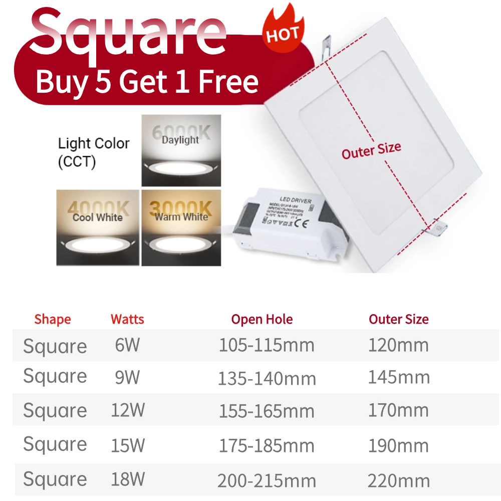 Recessed panel light LED downlight Tricolor ceiling light led 6w 9w 12w ...