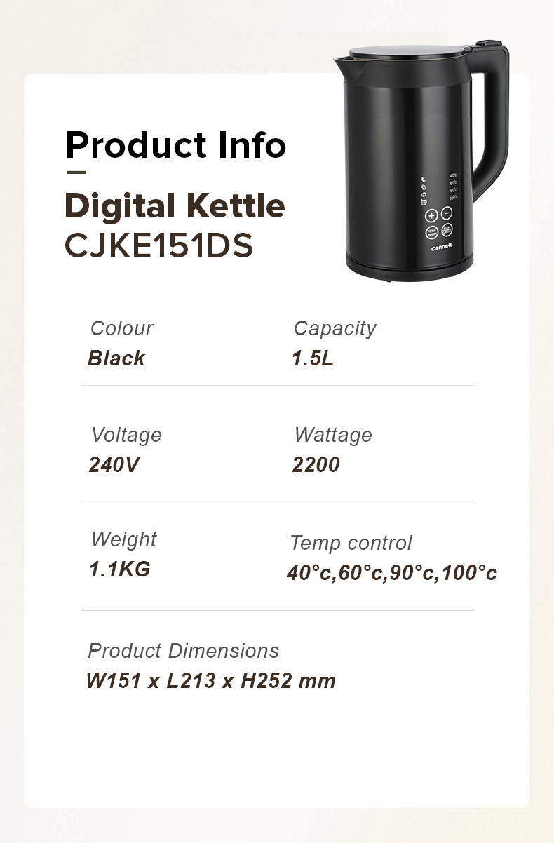 Cornell Smart Digital Display Kettle in SUS304 Stainless Steel, with ...