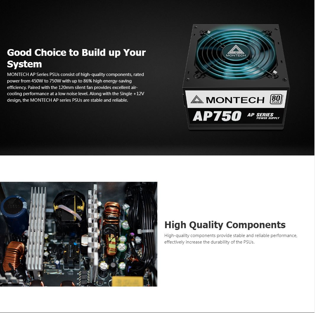 MONTECH AP SERIES 550W / 650W / 750W 80 PLUS WHITE CERTIFIED PSU HIGH ...