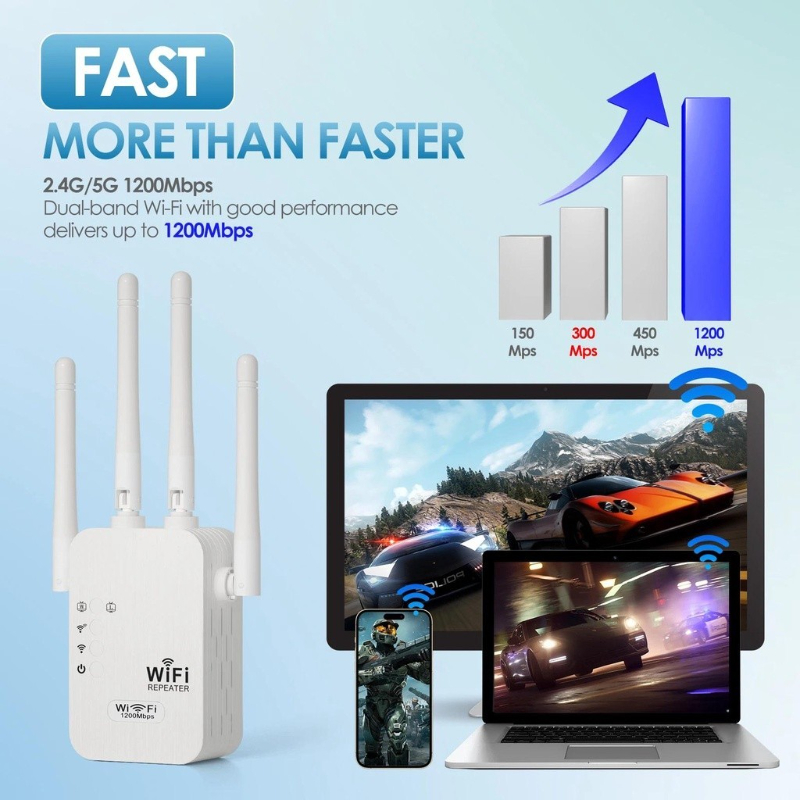 （🔥SG stock🔥 ）1200Mbps Wifi Repeater Wireless 5G 2.4G Dual-Band Wifi Extender 802.11ac Wifi ...