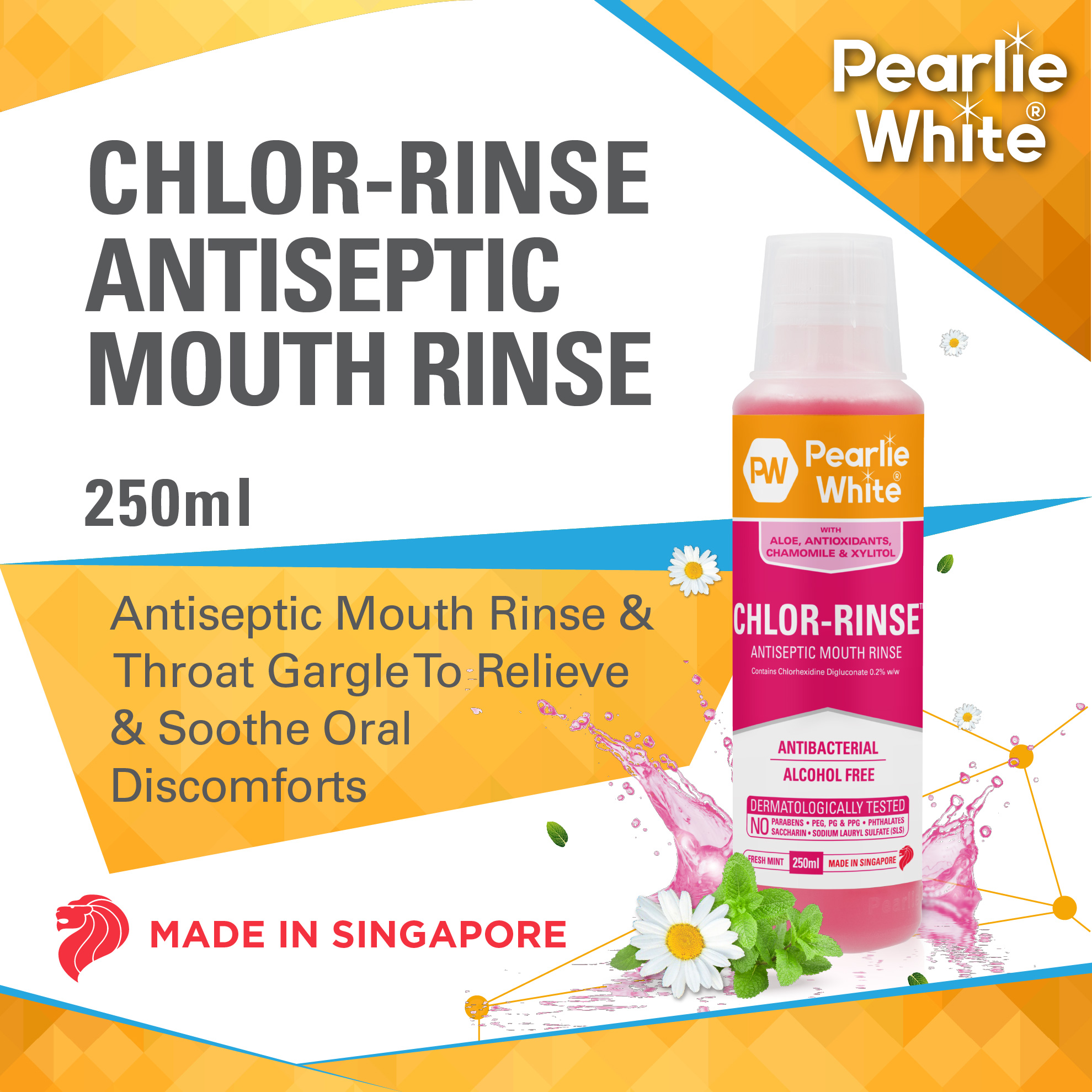 Pearlie White Chlor-Rinse Antiseptic Mouth Rinse / Mouth Wash 250ml ...