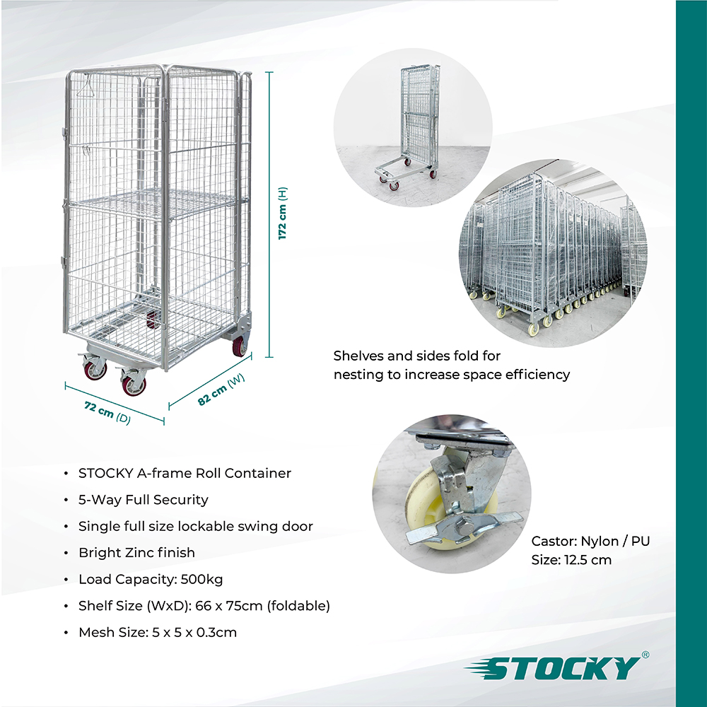 STOCKY A-frame Roll Container 5-Way Full Security with Mid Shelf and ...