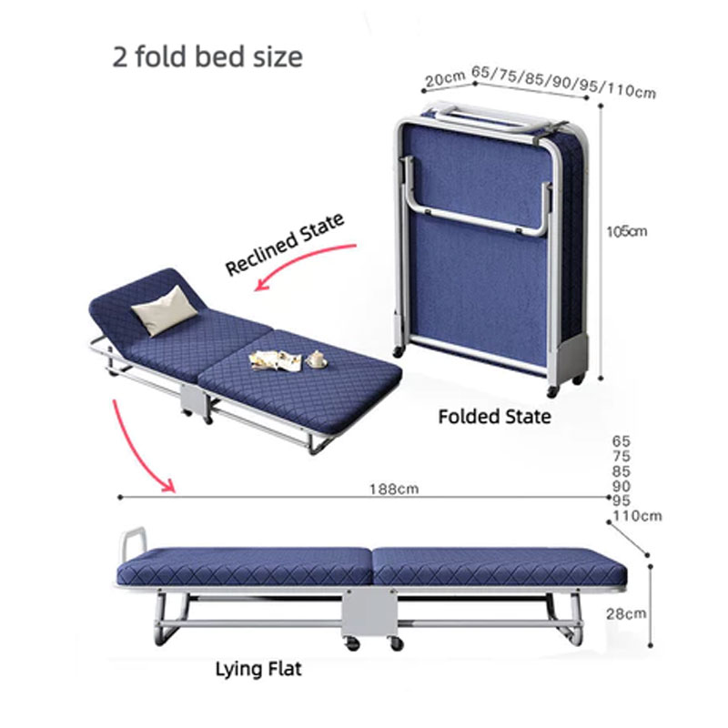 Portable Folding Single Bed 2-Fold Modern Metal Foldable Bed with ...