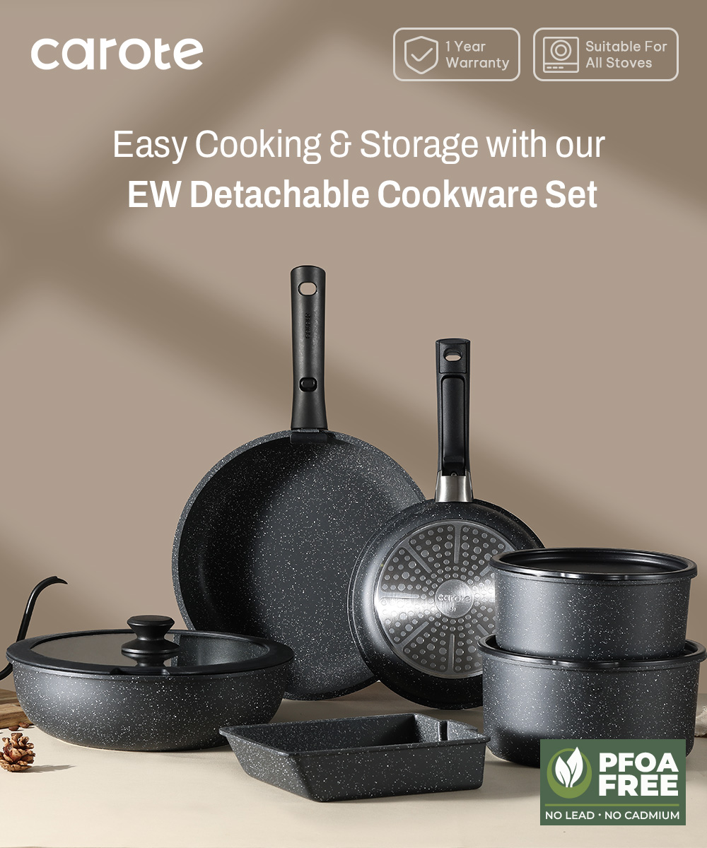 CAROTE Non-Stick Cookware Set 7/9/12 Pcs Handle Detachable Marble ...