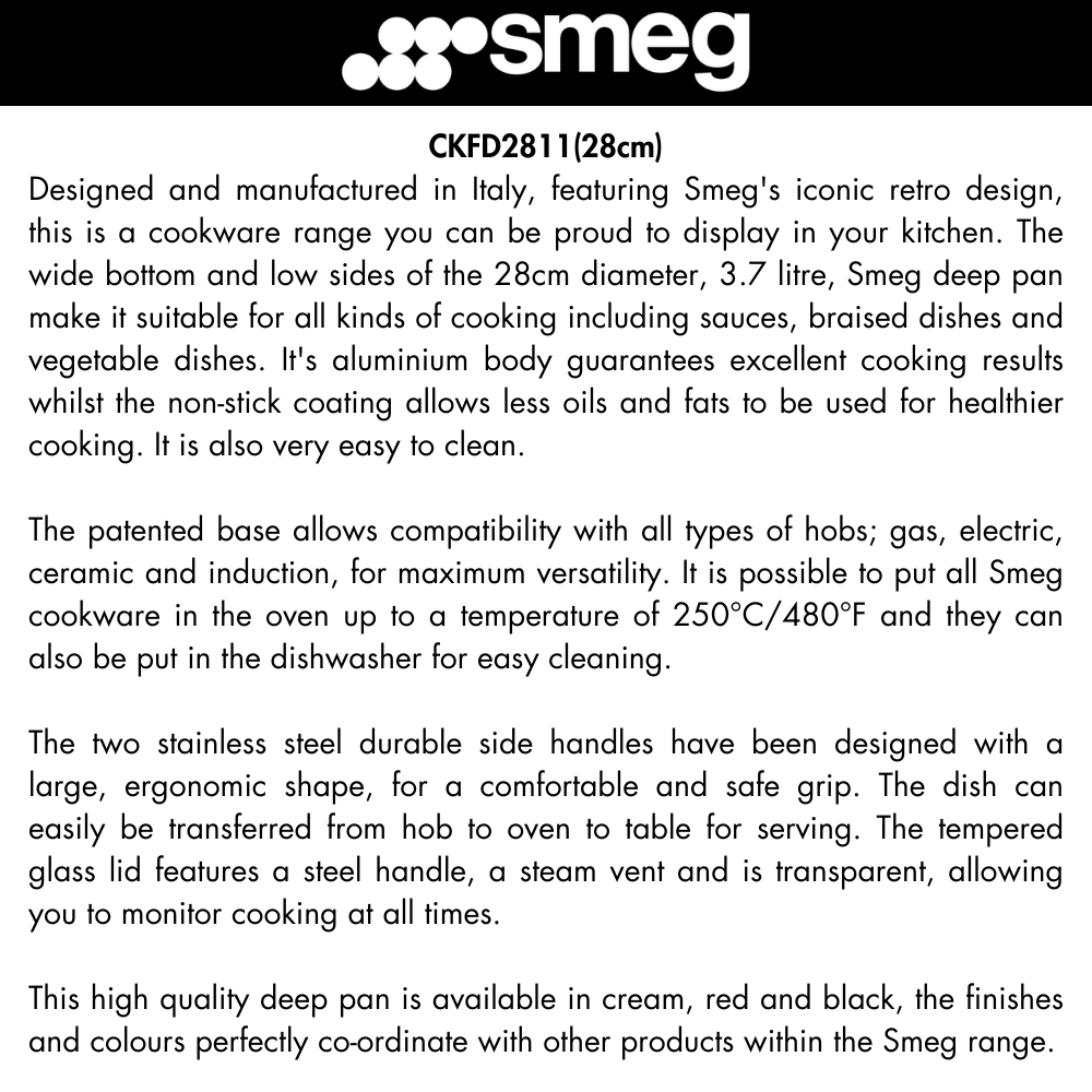 SMEG 26cm Frying Pan + 28cm Deep Pan with Lid Bundle, Available in 3 ...