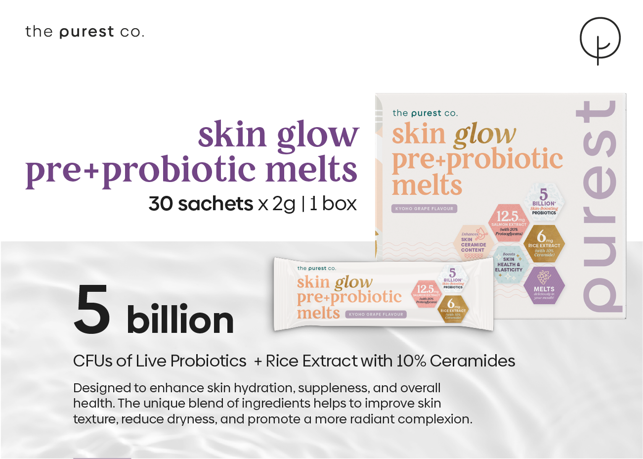 Purest Co Skin Glow Pre+Probiotic Melts (Hydration & Elasticity Boost ...