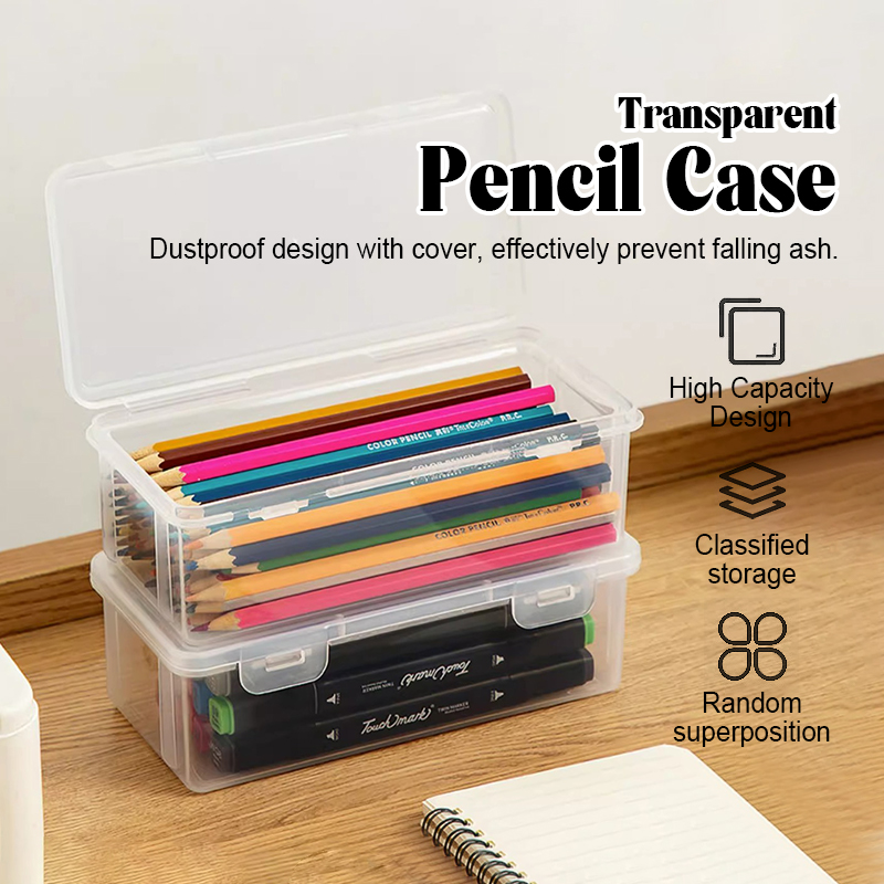 【SG】Large Capacity Transparent Stationery Storage Box Transparent ...