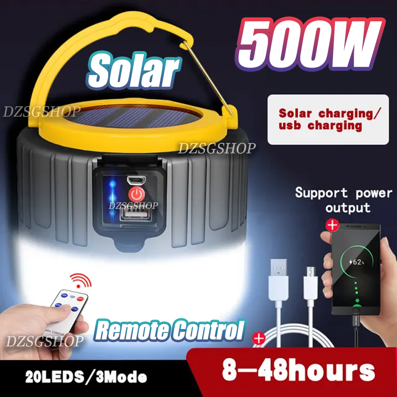 500W Solar Light Outdoor Camping Light With Remote Control USB Charger ...
