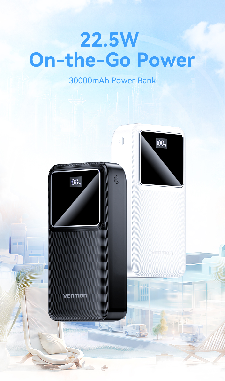 Vention Power Bank Fast charging digital display powerbank 30000mAh ...