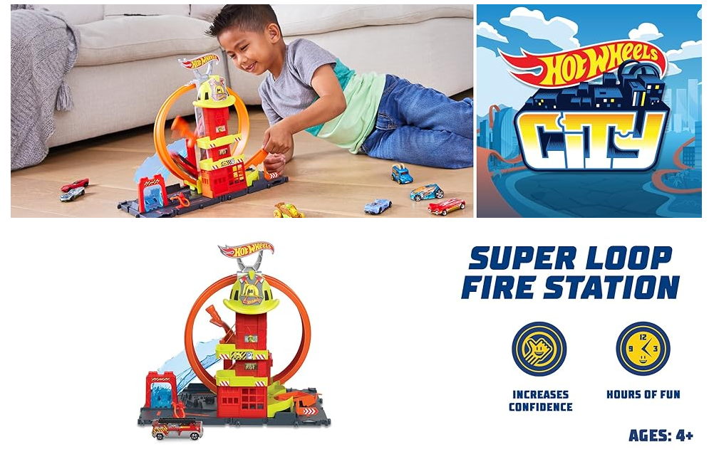 Hot Wheels City Super Loop Fire Station Playset, Track Set With 1 Toy ...