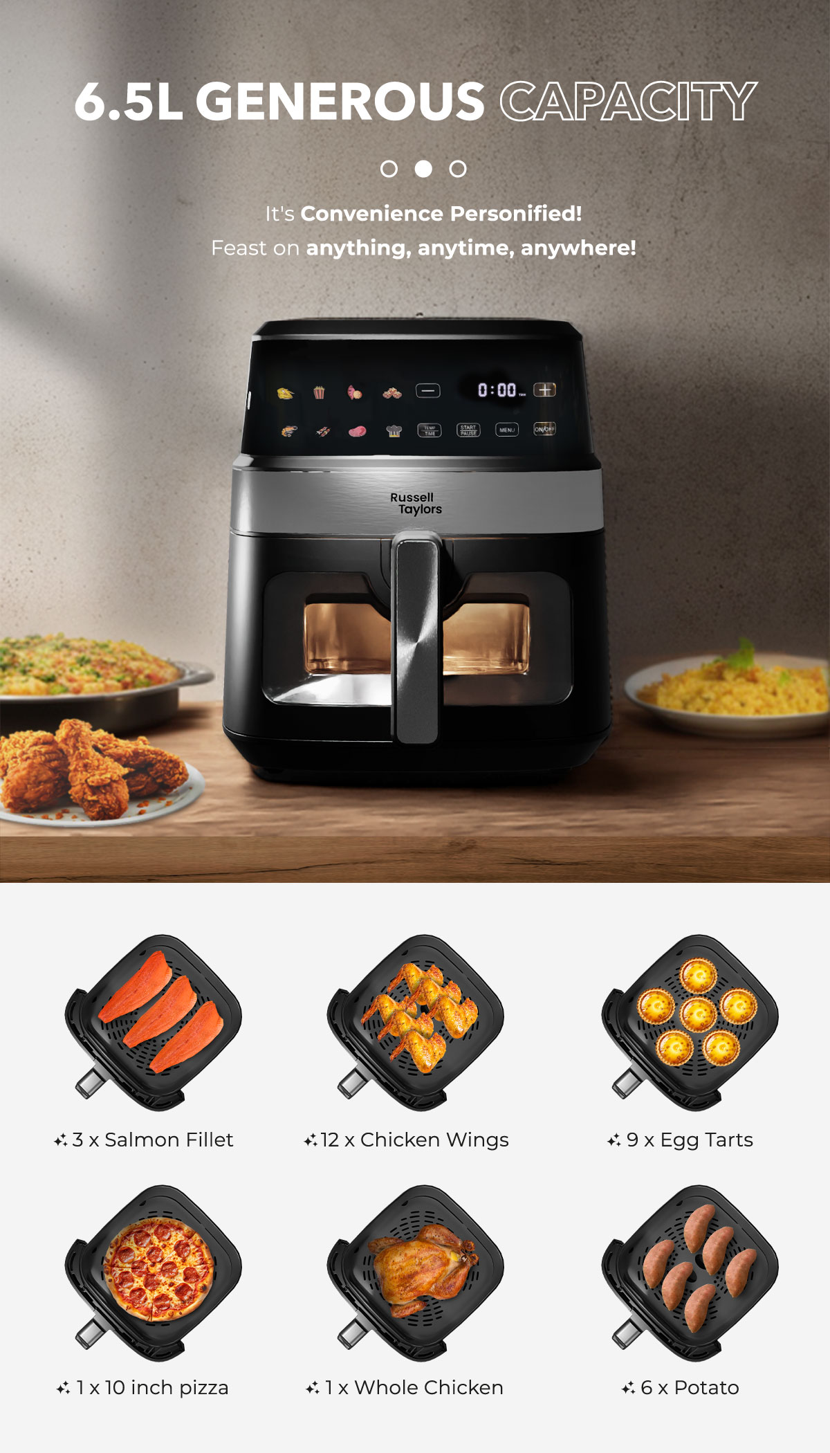 Russell Taylors 3D Visible Window Digital Air Fryer Extra Large (6.5L ...